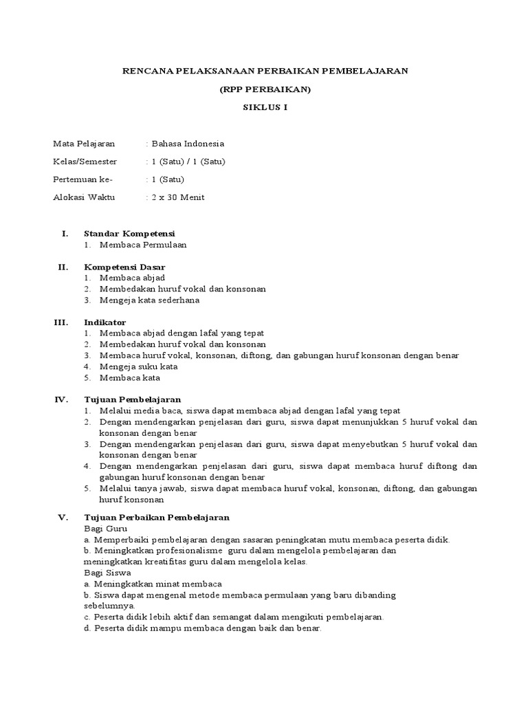 RPP Siklus 1 | PDF