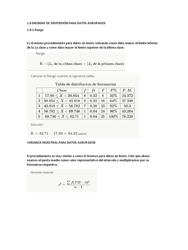 Medidas de Dispersión para Datos Agrupados | PDF