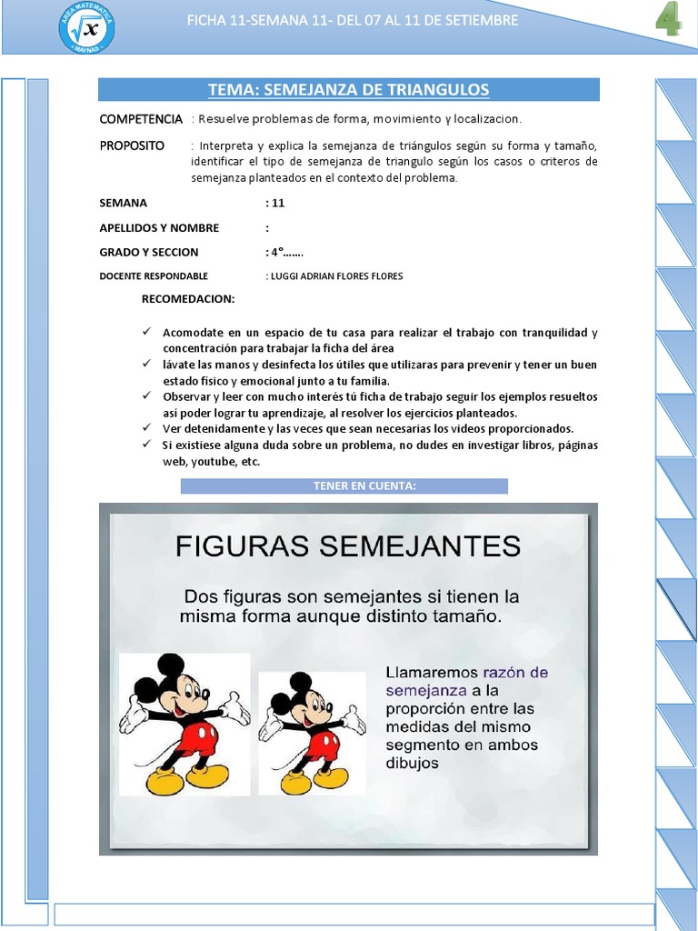 Ficha N11A-semejanza de Triangulos | PDF | Triángulo | Formas geométricas