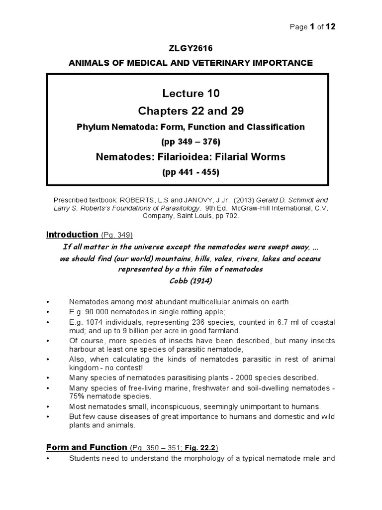 Lecture 10 - Phylum Nematoda and Nematode Filarioidea | PDF | Medical ...