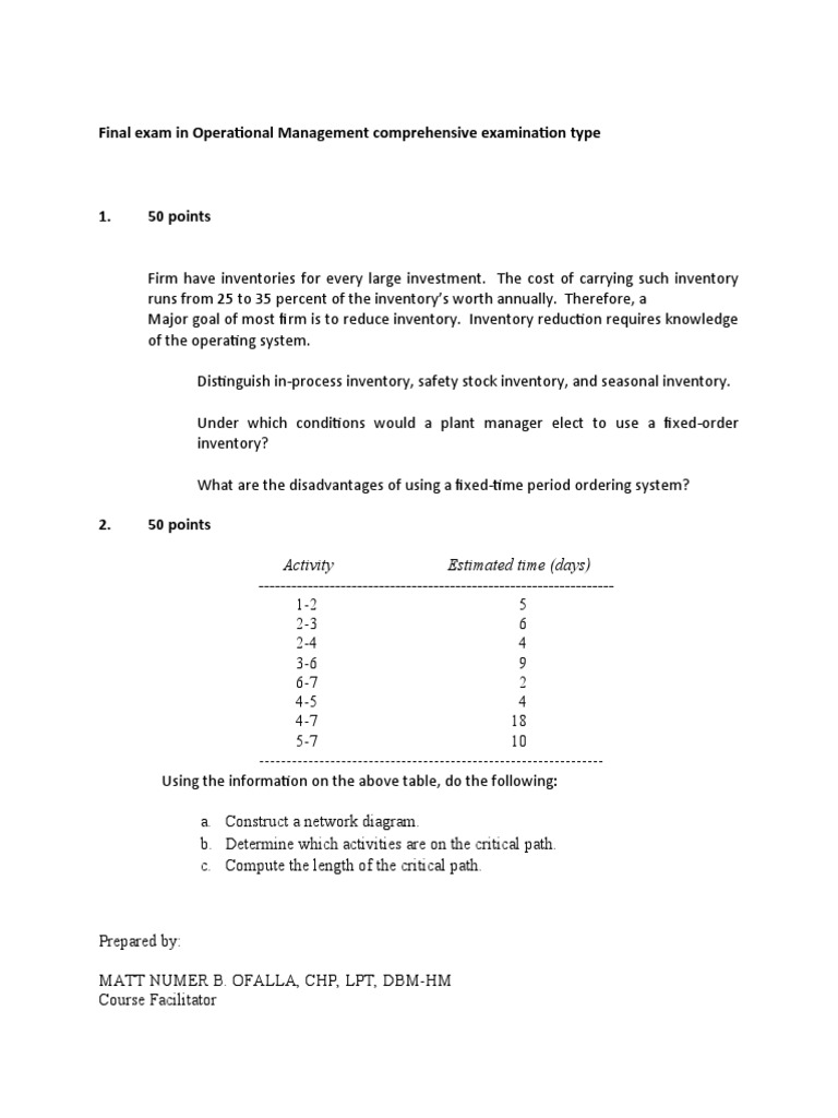 Operational Management Final Exam Guide | PDF