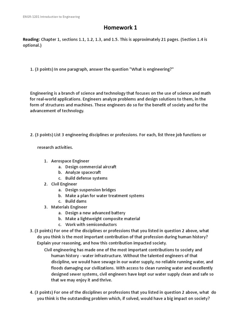 HW1 Engr-1201 | PDF | Engineering | Engineer