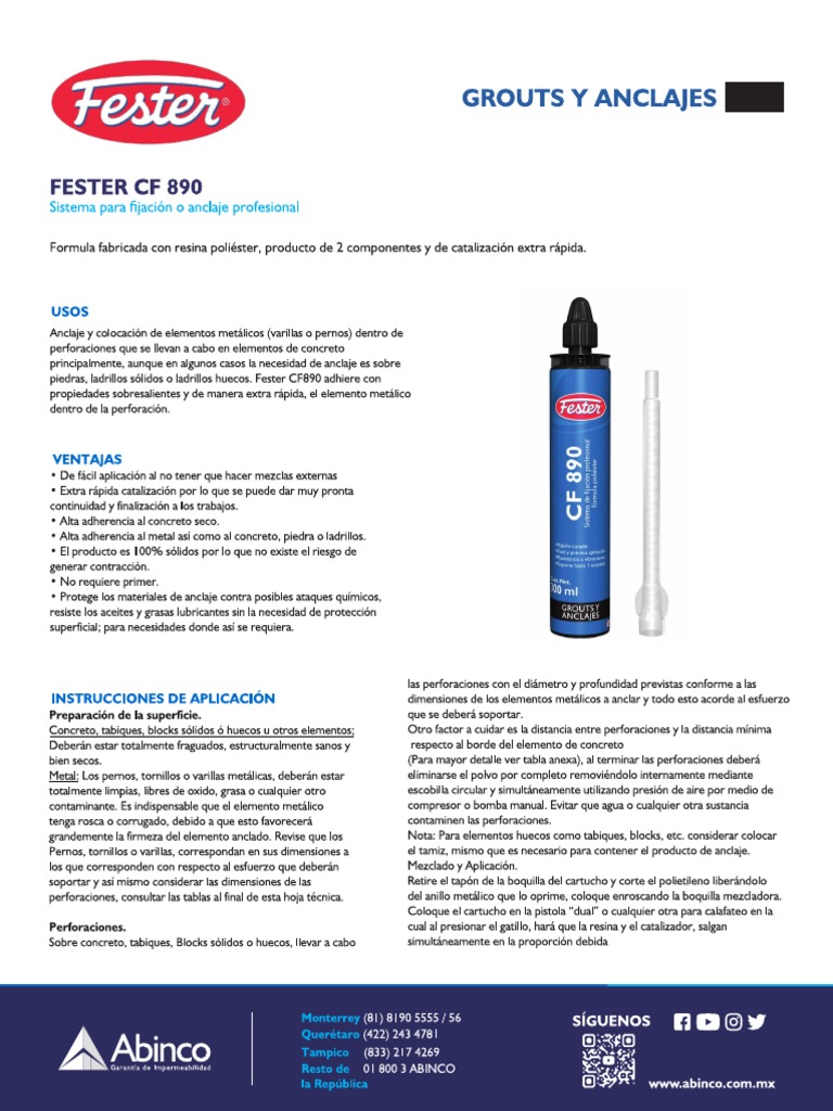 FT-Anclaje quimico-FESTER CF 890 | PDF