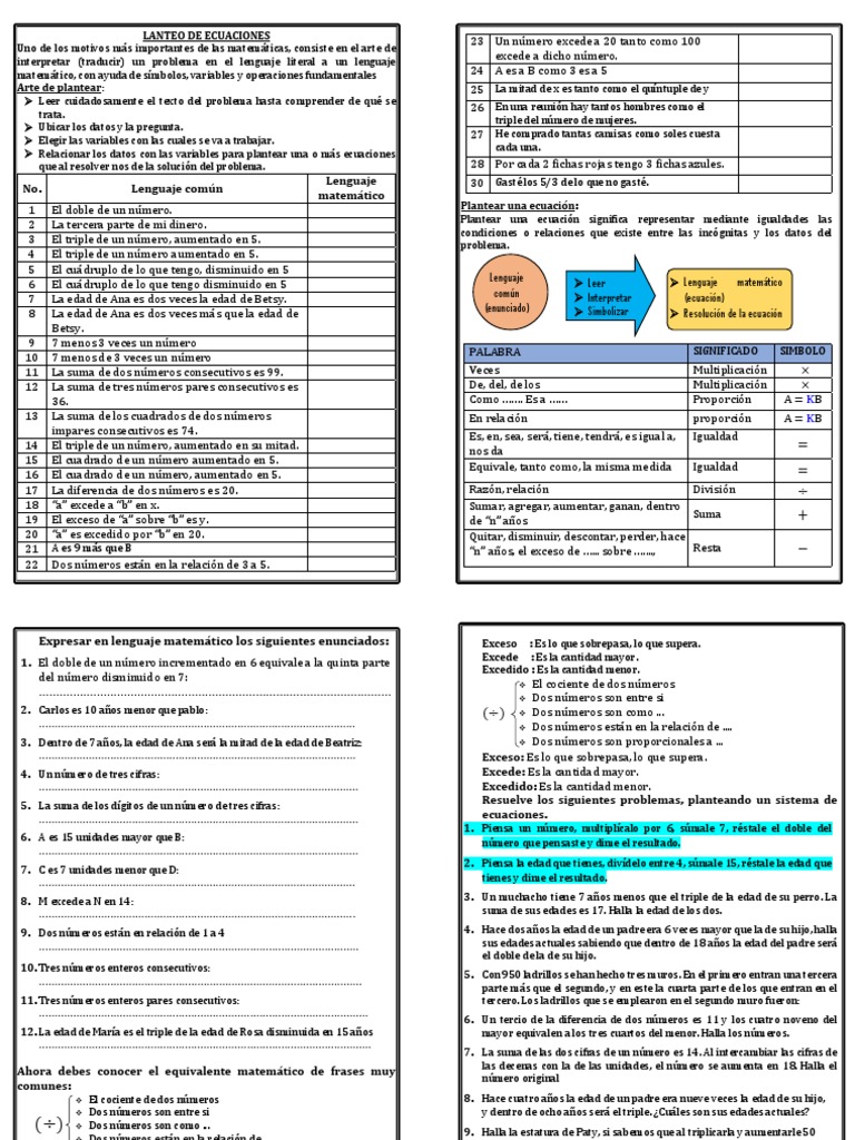 RAZONAMIENTO MAT. Planteo de Ecuaciones | PDF | Ecuaciones | Matemática Elemental