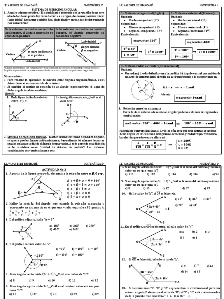 Sistema de Medidas Angulares 2-1 | PDF | Ángulo | Geometría triangular