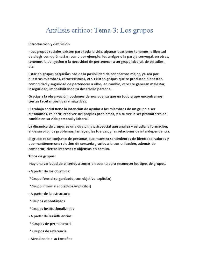 Análisis Crítico Tema 3 Los Grupos | PDF | Toma de decisiones | Sicología