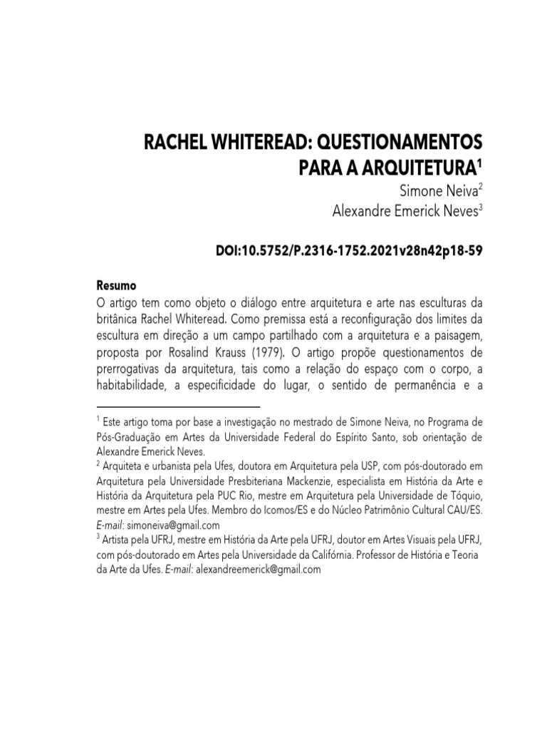 Rachel Whiteread: Questionamentos para A Arquitetura: Simone Neiva ...