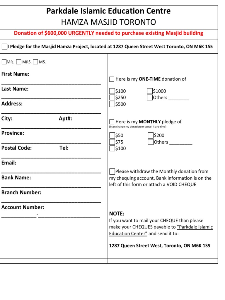 Pledge Form Hamza Masjid | PDF