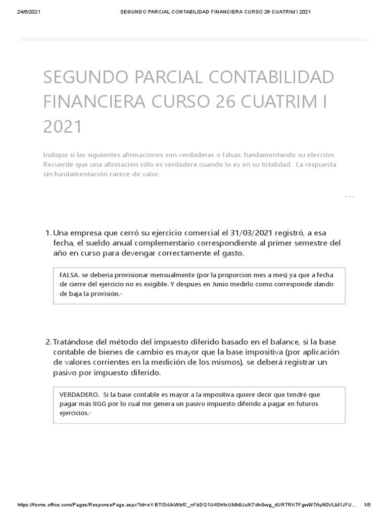 Segundo Parcial Contabilidad Financiera Curso 26 Cuatrim I 2021 | PDF | Contabilidad ...