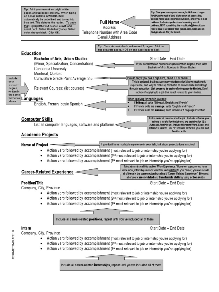 Resume Template CAPS | PDF | Résumé | Internship