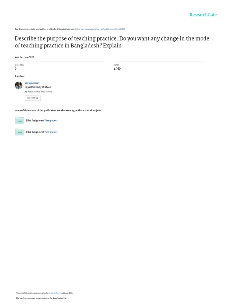 Describe The Purpose of Teaching Practice. Do You Want Any Change in ...