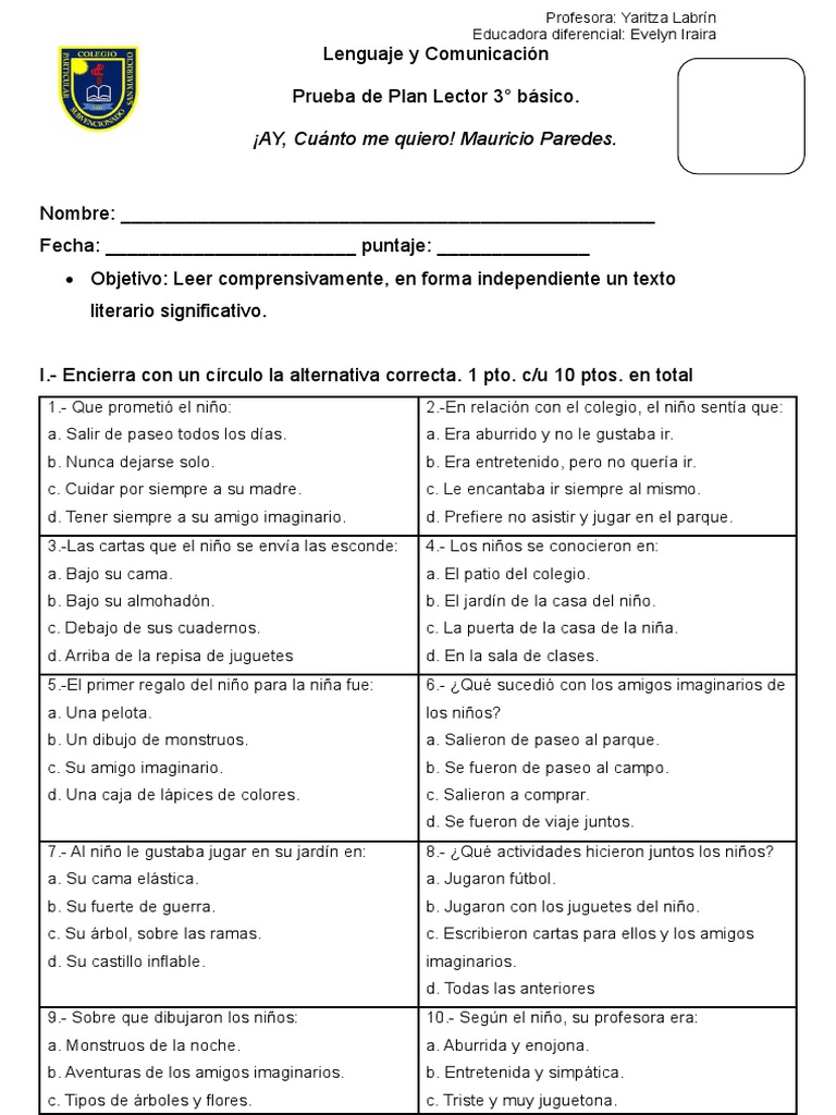 Prueba de lectura: "Ay, cuánto me quiero" | PDF