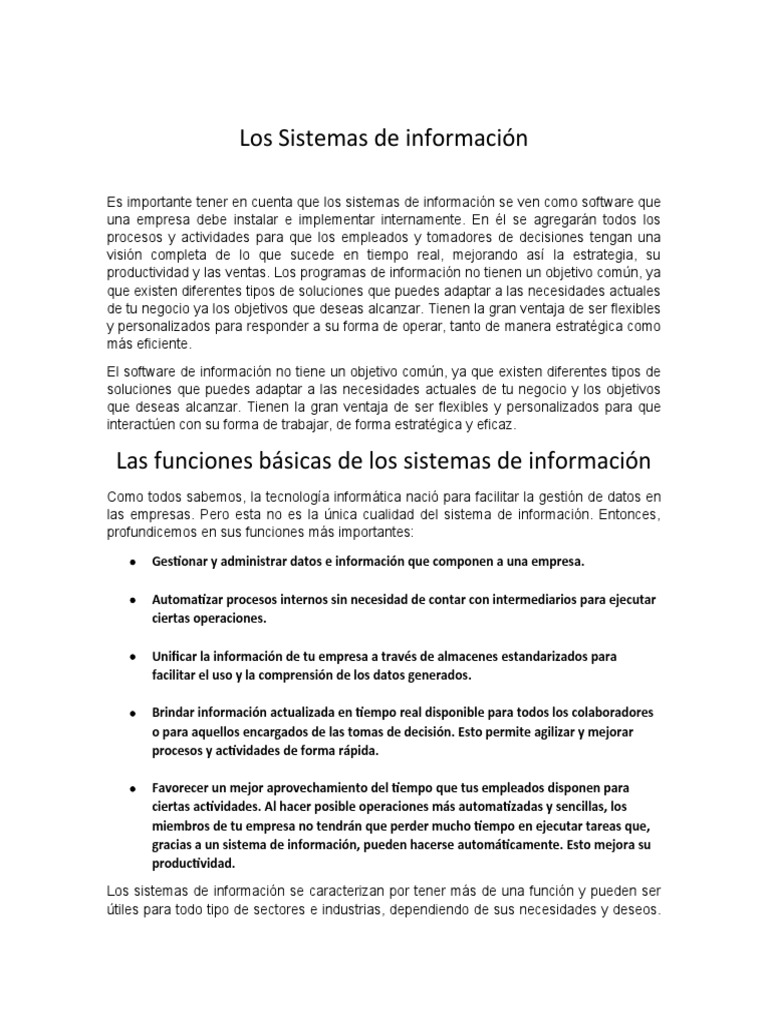 Función e Importancia de Los Sistemas de Información | PDF | Sistema de ...