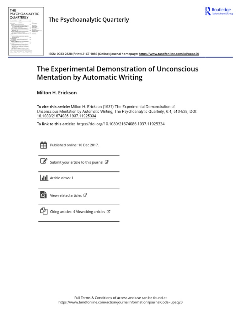 Erickson, M. H. (1937) - The Experimental Demonstration of Unconscious ...