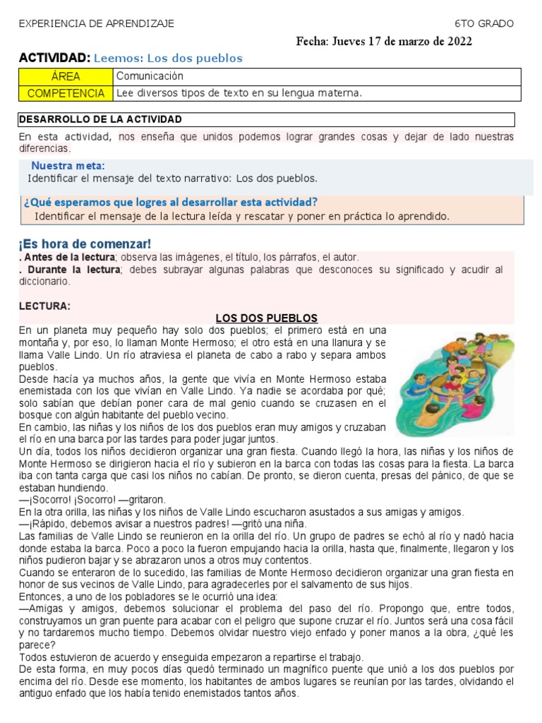 Lectura: Los Dos Pueblos para Sexto Grado | PDF