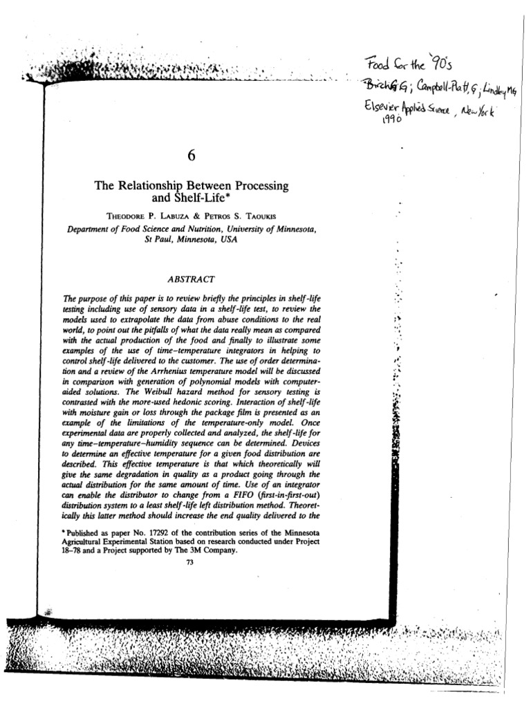 Labuza1990 Relationship Between Processing and Shelf Life | PDF