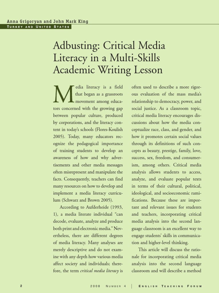 Adbusting - Critical Media Literacy in A Multi-Skills Academic Writing ...