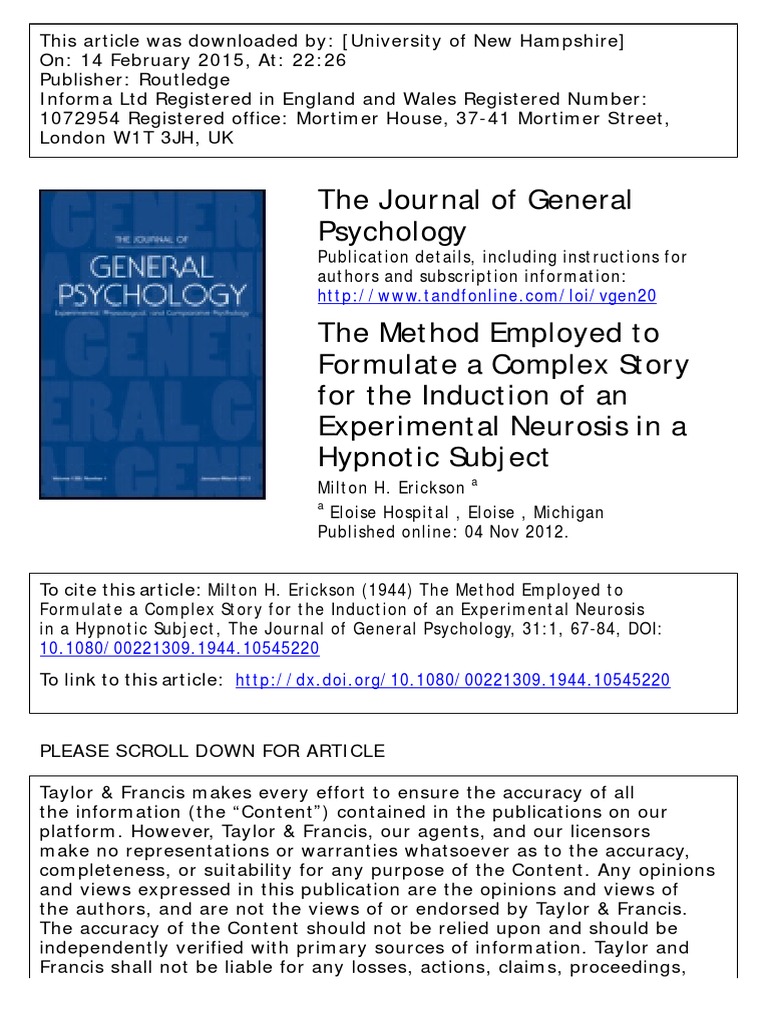 Erickson, M. H. (1944) - The Method Employed To Formulate A Complex ...