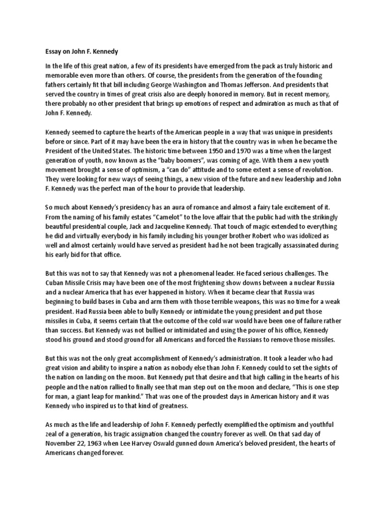 Essay On John F. Kennedy | PDF | John F. Kennedy