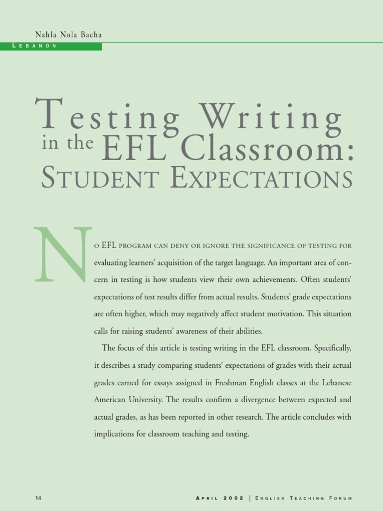 Testing Writing in The EFL Classroom - Student Expectations - ETForum ...