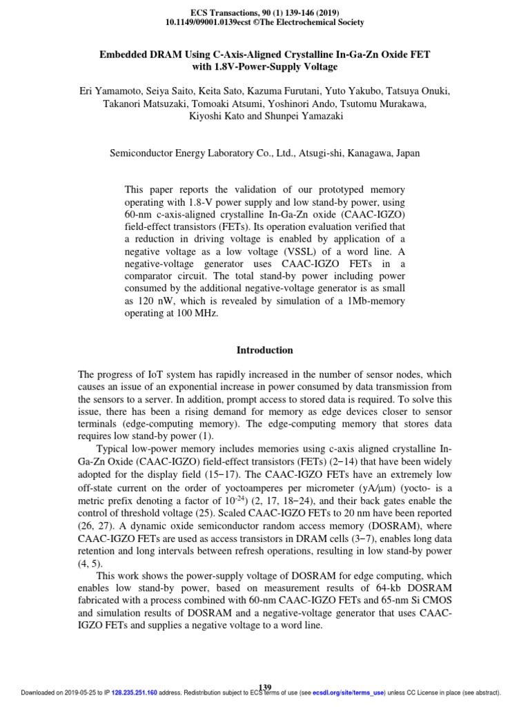 Embedded DRAM Using C-Axis-Aligned Crystalline In-Ga-Zn Oxide FET With 1.8V-Power-Supply Voltage ...