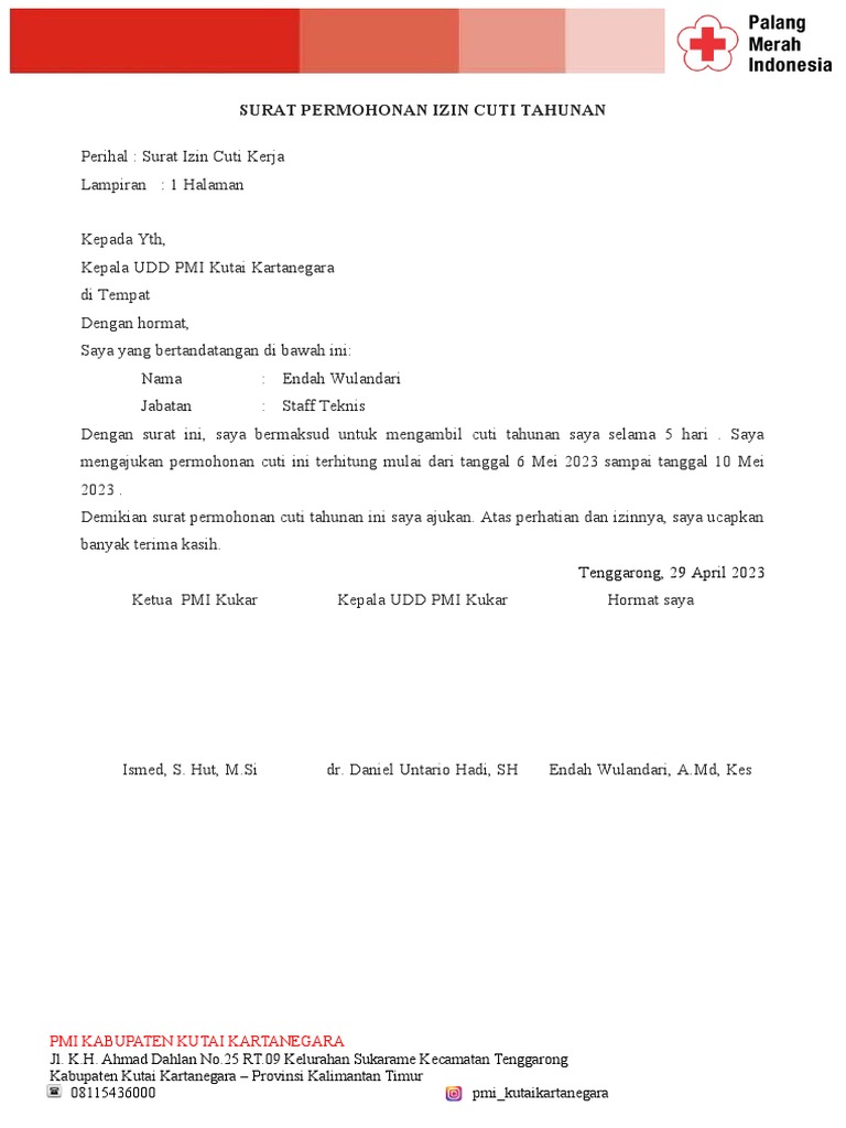 Surat Permohonan Izin Cuti Tahunan | PDF | Karier & Perkembangan