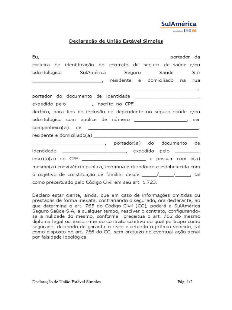 Declaracao de Uniao Estavel Simples-Sul | PDF | União estável | Justiça