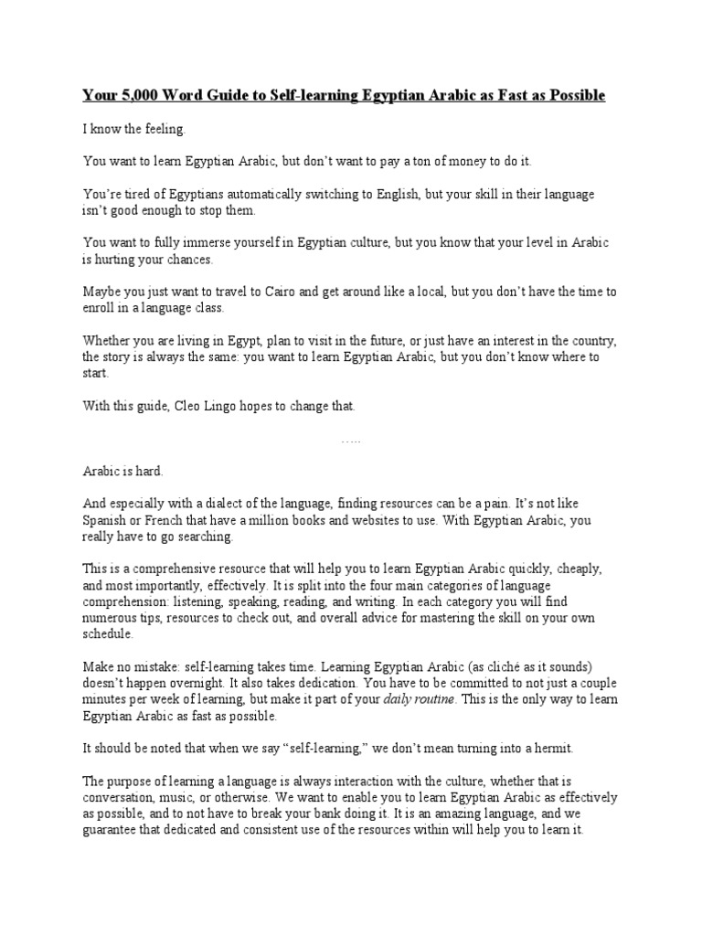 Cleo Lingo 5,000 Word Egyptian Arabic Guide | PDF | Arabic | Vocabulary
