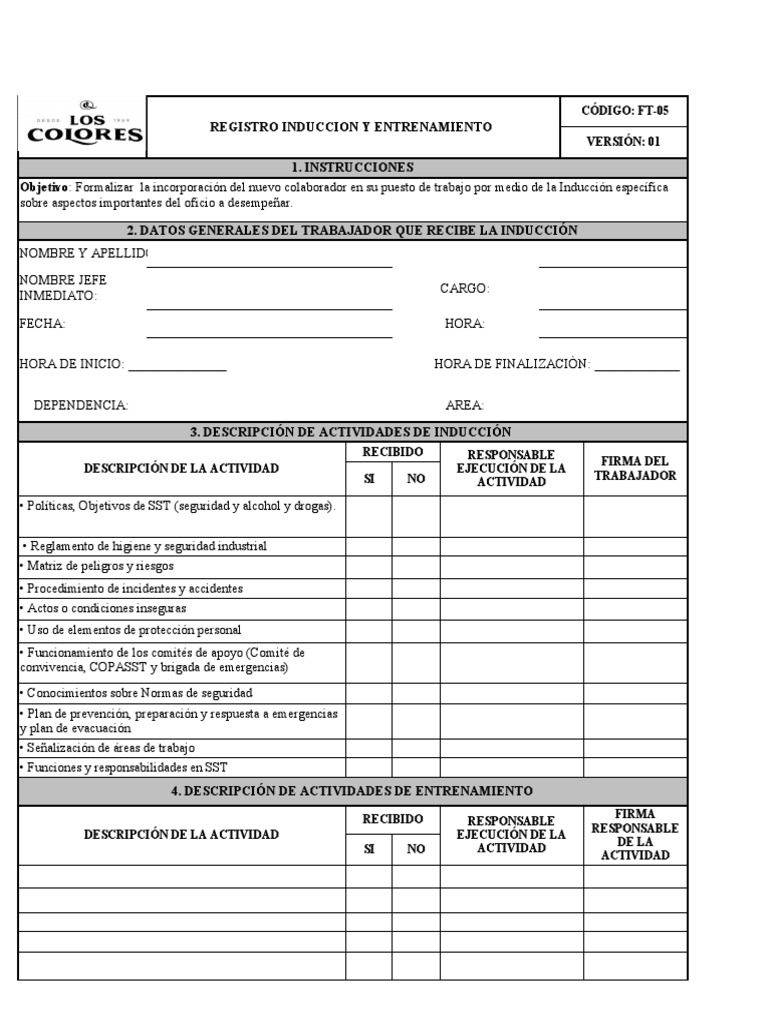 FT-05 Formato Induccion en SST | PDF