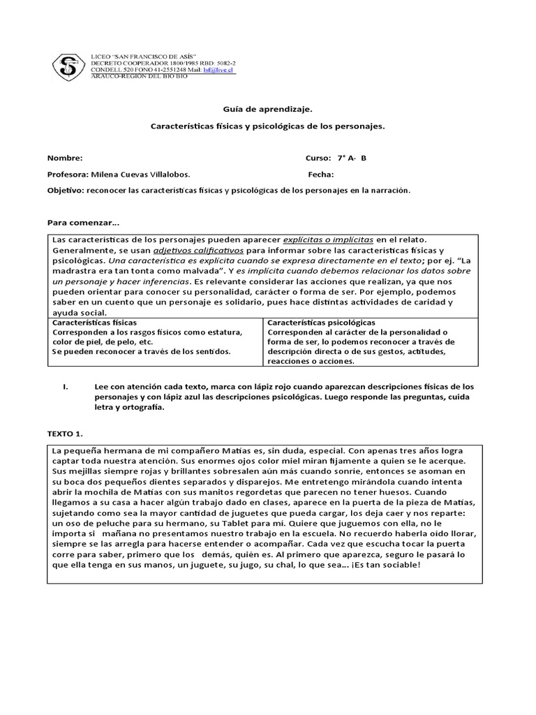 Características de Personajes en Narrativa | PDF