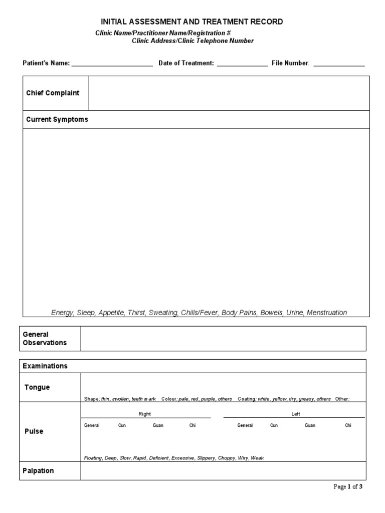 Initial Assessment and Treatment Record Template v001 2017-03-01 | PDF ...