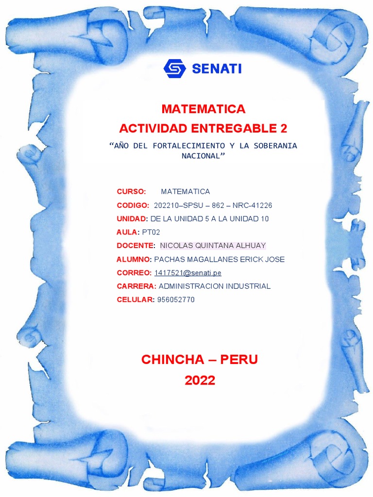 Actividad Entregable 2 - Matematica | PDF