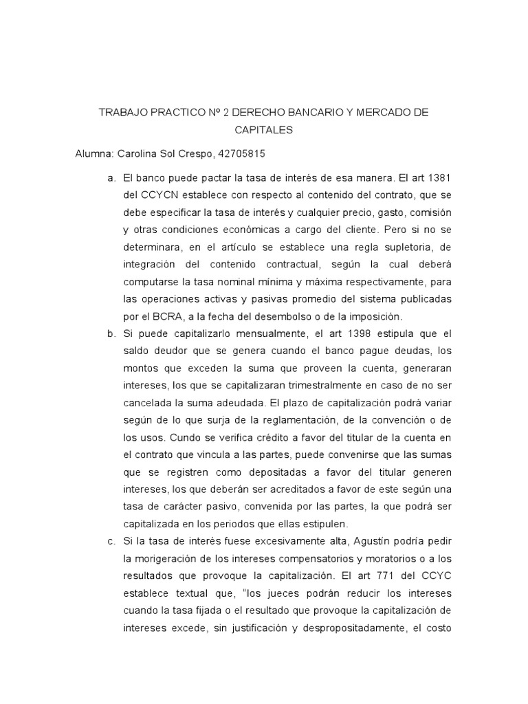 Trabajo Practico #2 Derecho Bancario y Mercado de Capitales | PDF | Interés | Bancos