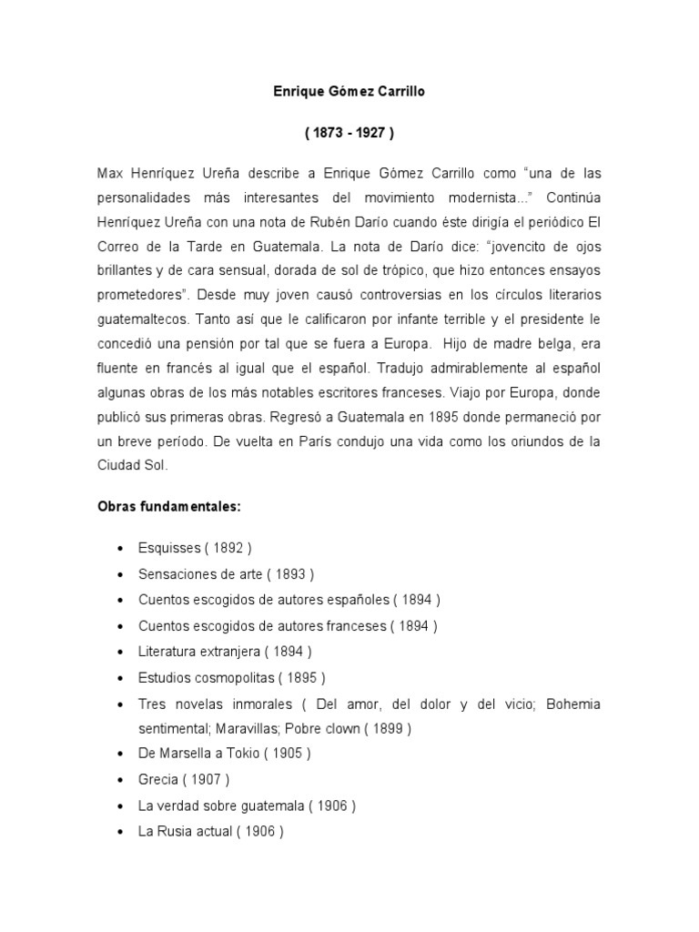 Obras destacadas de Enrique Gómez Carrillo | PDF