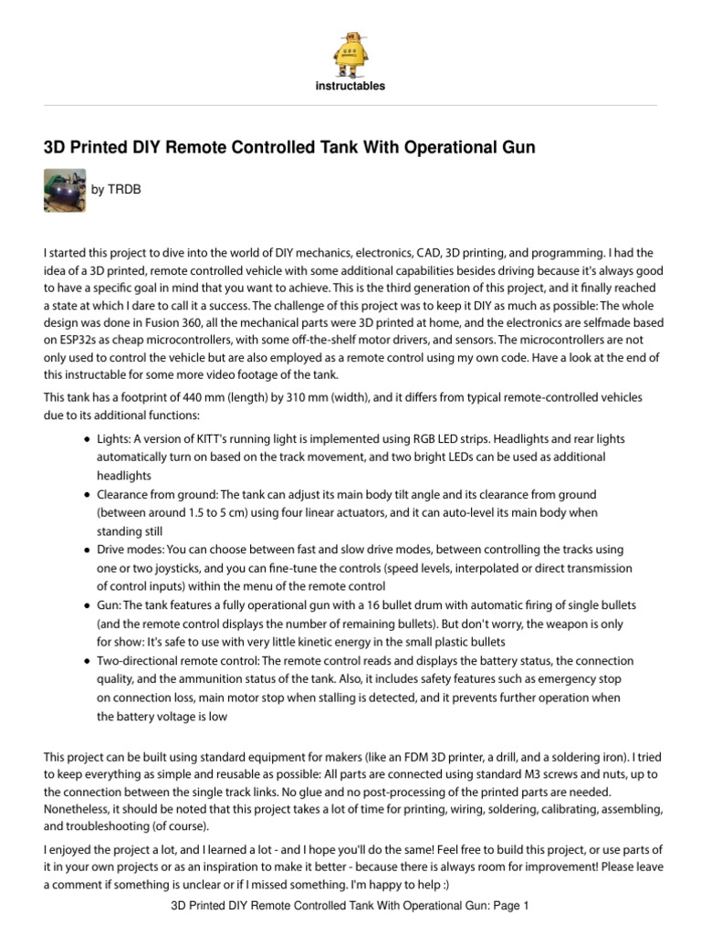 3D Printed DIY Remote Controlled Tank With Operati | PDF | Printed ...