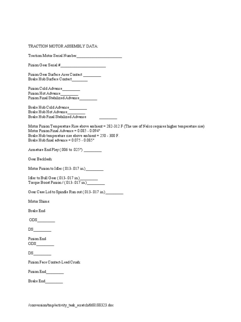 Traction Motor Assembly Data | PDF