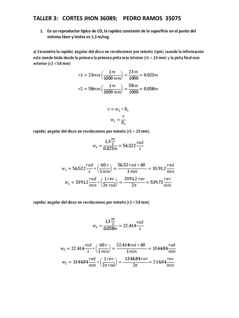 Taller 3 Fisica | PDF | Física | Mecanica clasica