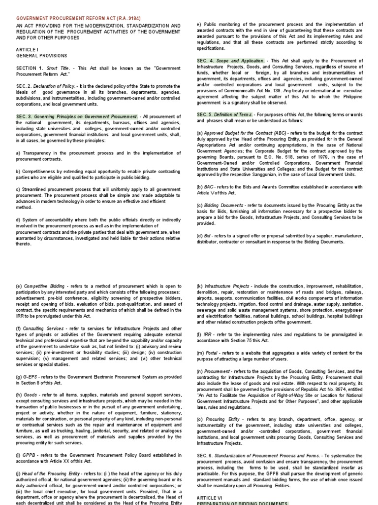 Government Procurement Reform Act | PDF | Procurement | Government ...