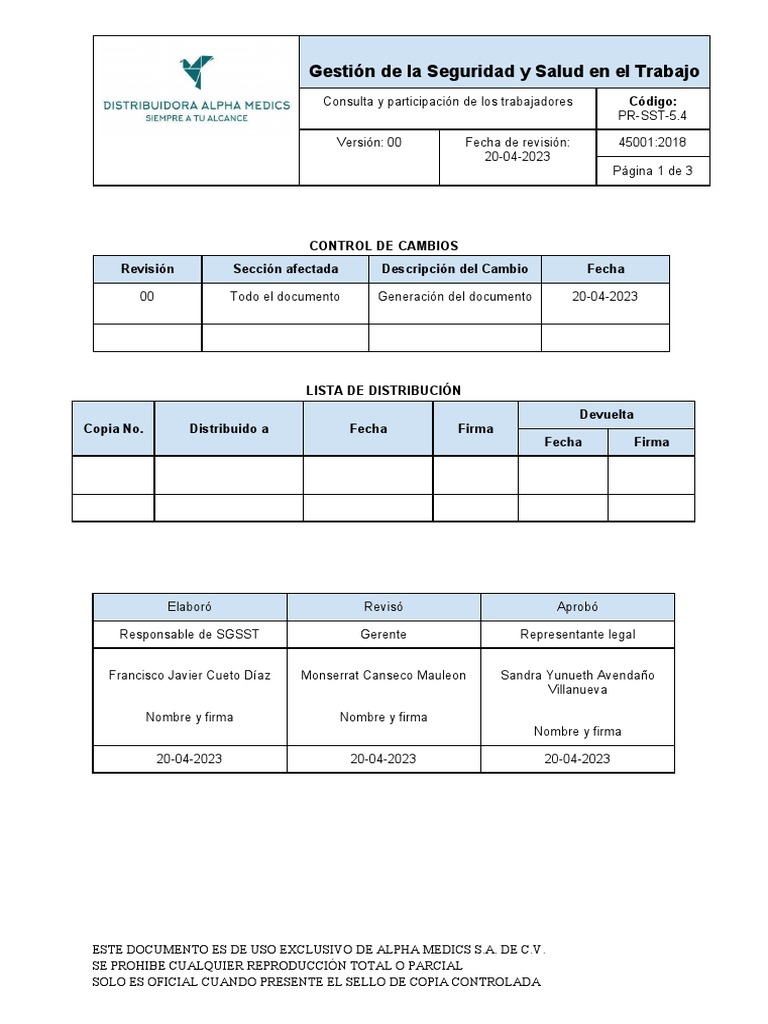PR-SST-5.4-1 Consulta y Participación de Los Trabajadores | PDF ...