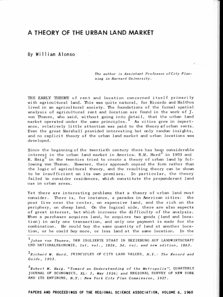 A Theory of The Urban Land Market - Alonso | PDF
