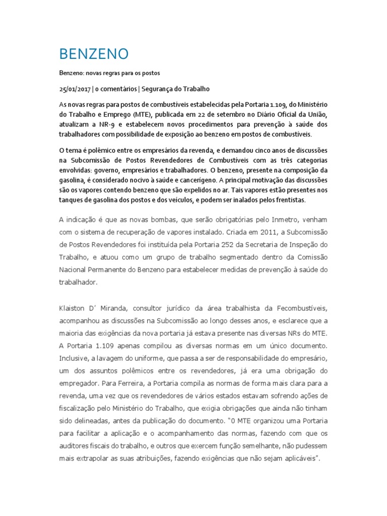 Ben Zeno | PDF | Benzeno | Posto de gasolina