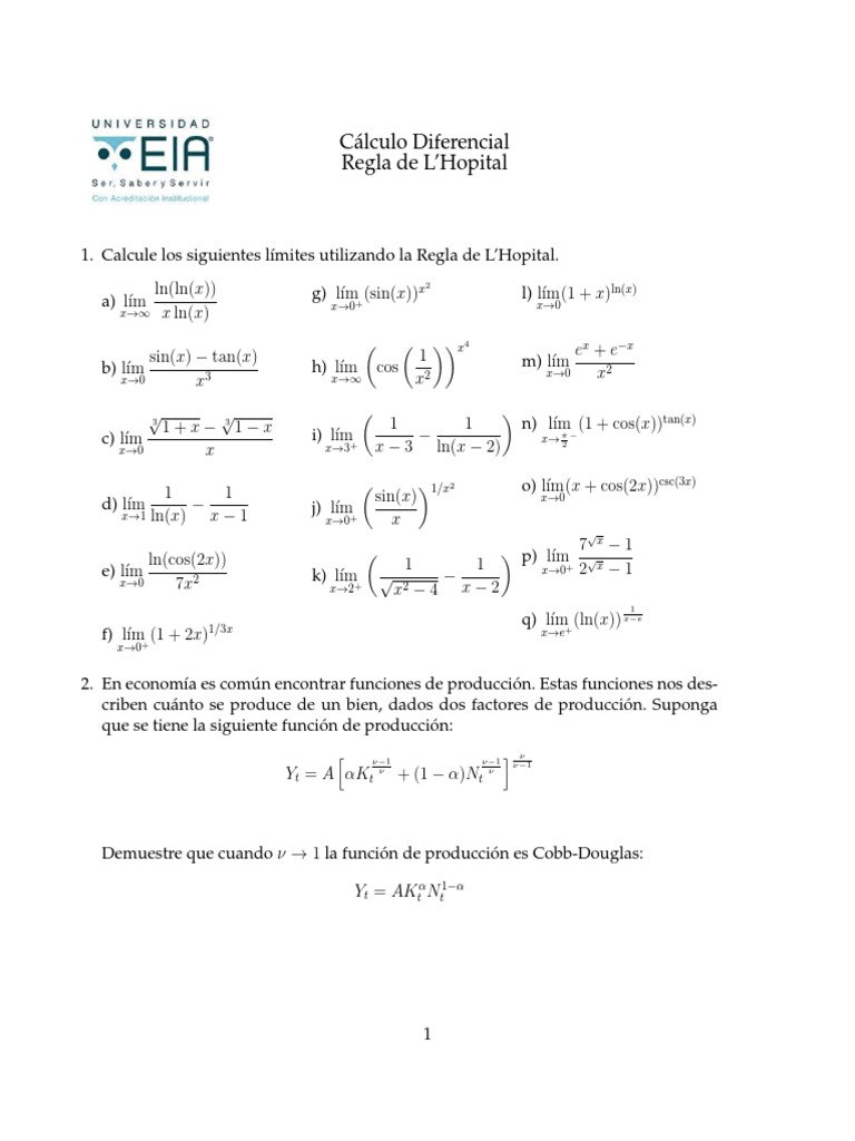 Taller 16-Regla de L'Hopital | PDF | Cálculo | Producción y fabricación