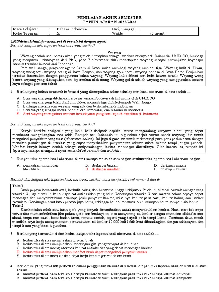 Soal Pas Kelas X | PDF