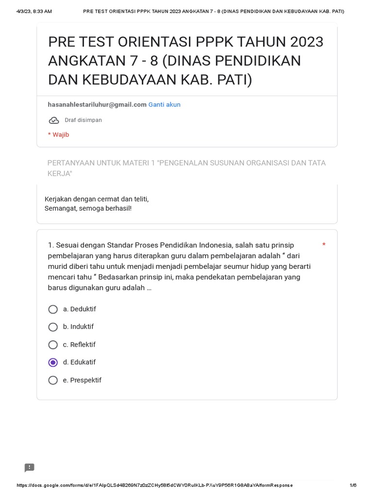 Pre Test Orientasi PPPK Tahun 2023 Angkatan 7 - 8 (Dinas Pendidikan Dan ...