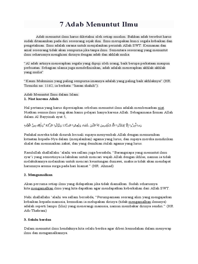 7 Adab Menuntut Ilmu | PDF