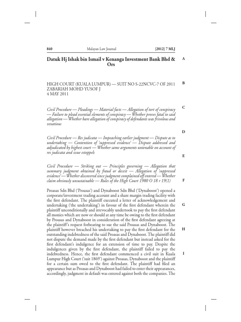 Datuk HJ Ishak Bin Ismail V Kenanga Investment Bank BHD & Ors | PDF ...