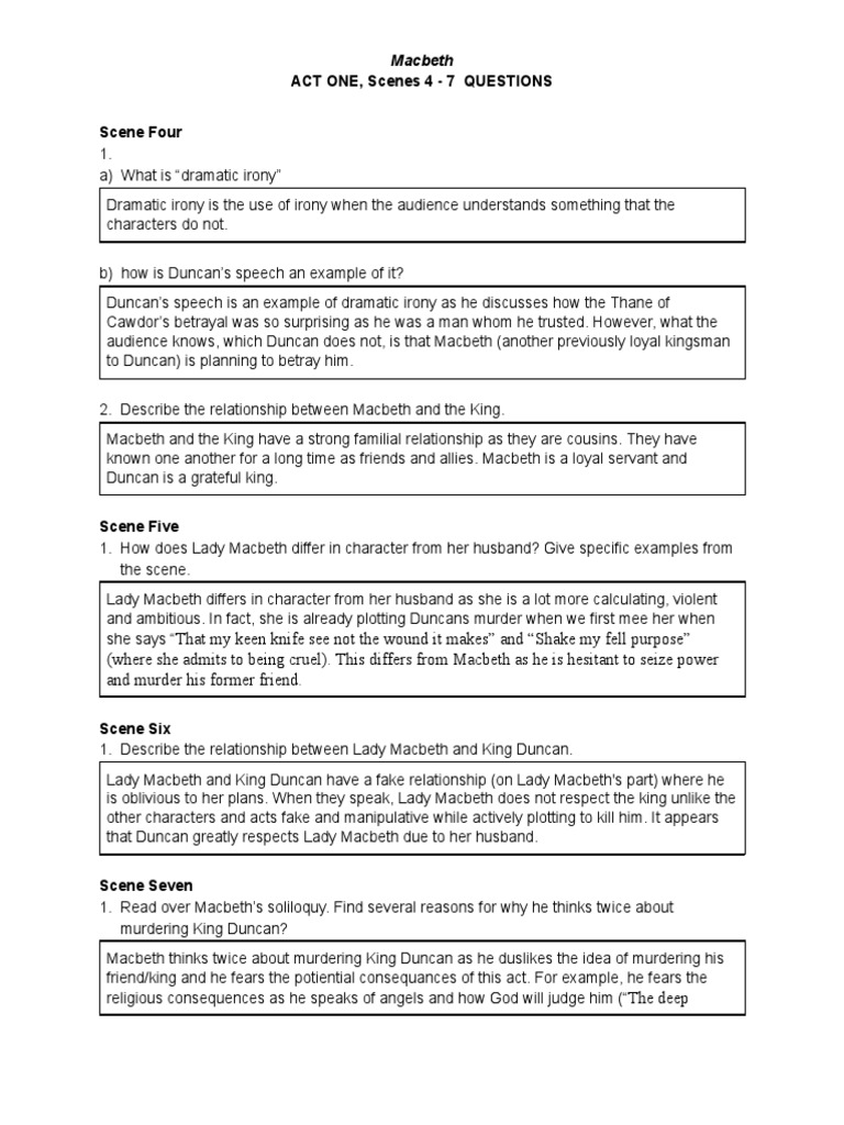 Macbeth Act 1, Scenes 4 - 7 Questions | PDF | Macbeth