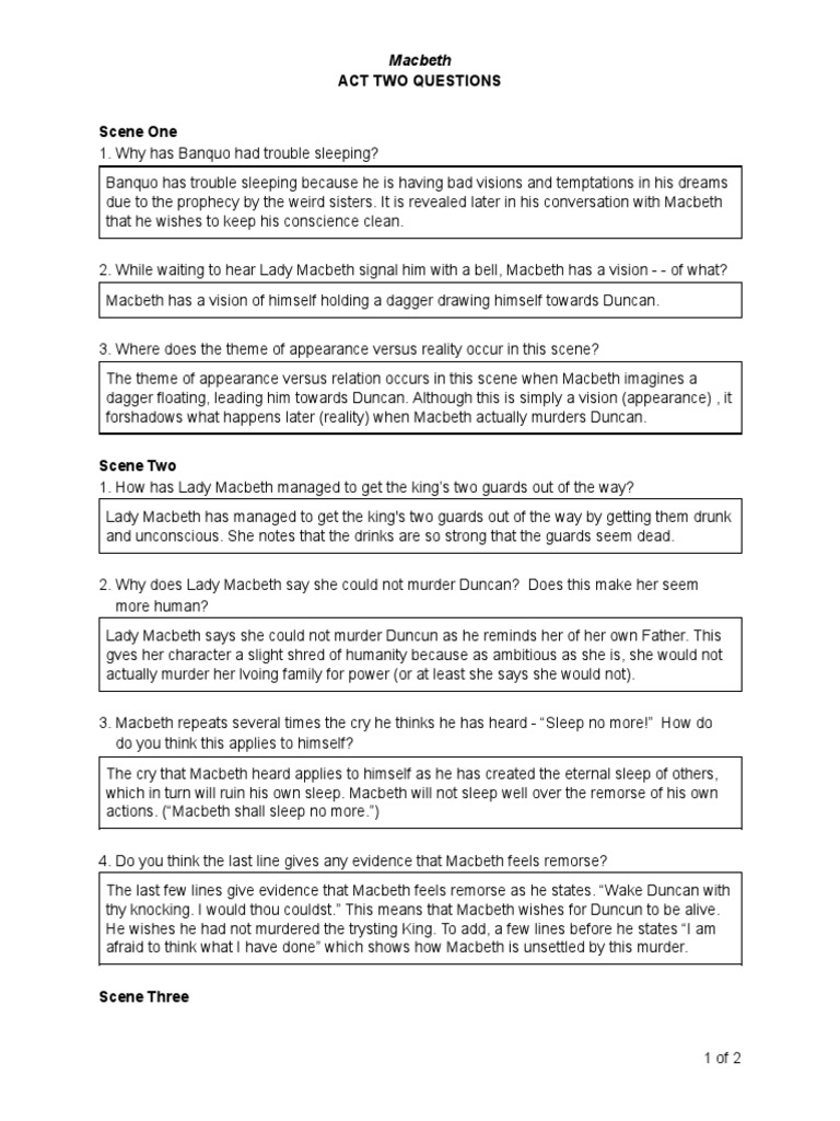 Macbeth Act 2 Questions | PDF | Macbeth