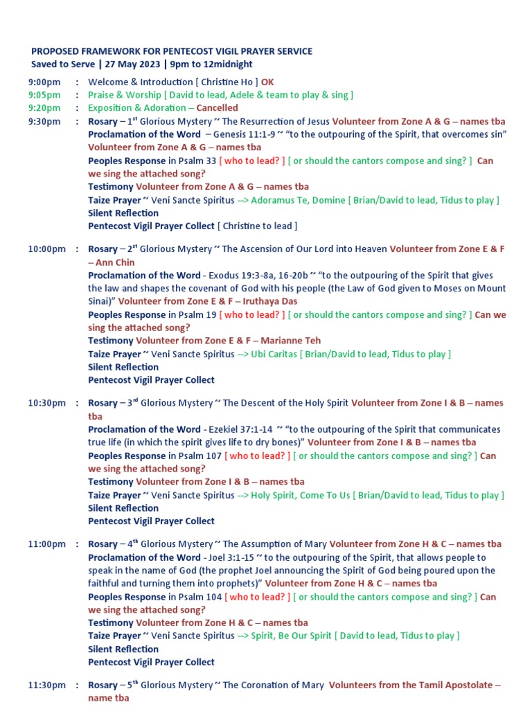 Pentecost Vigil Service - Proposed Framework v4 | Download Free PDF | Pentecost | Rosary