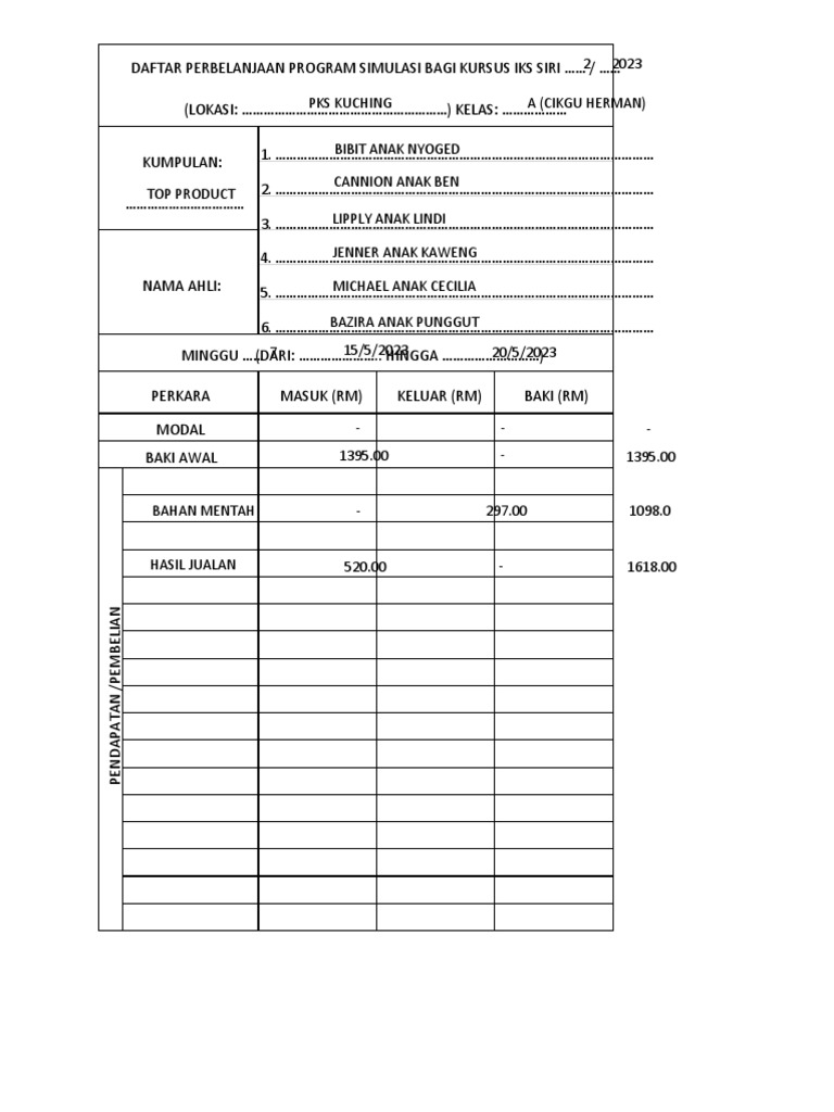 Borang Laporan Kewangan Simulasi Iks Edit | PDF
